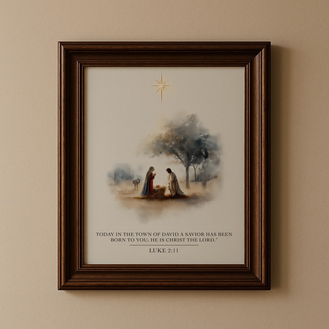 Luke 2:11 Bible Verse Christmas Nativity Poster, Christian Wall Art ...