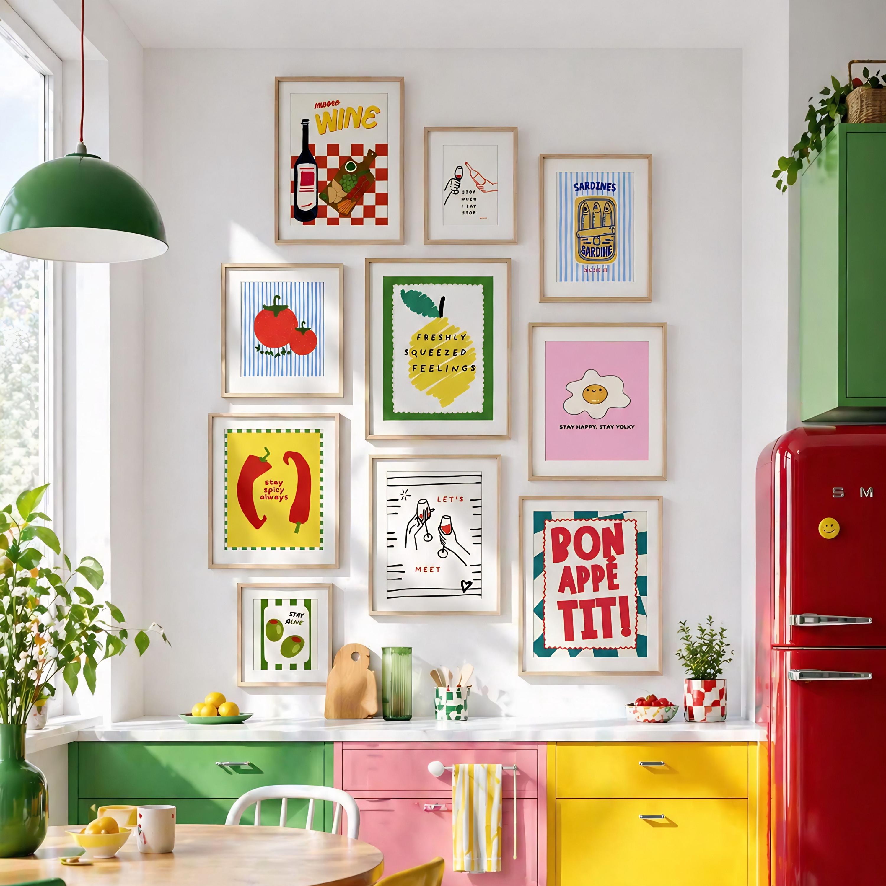 Trendy Kitchen Wall Art Set of 10 Prints, Retro Kitchen Posters ...