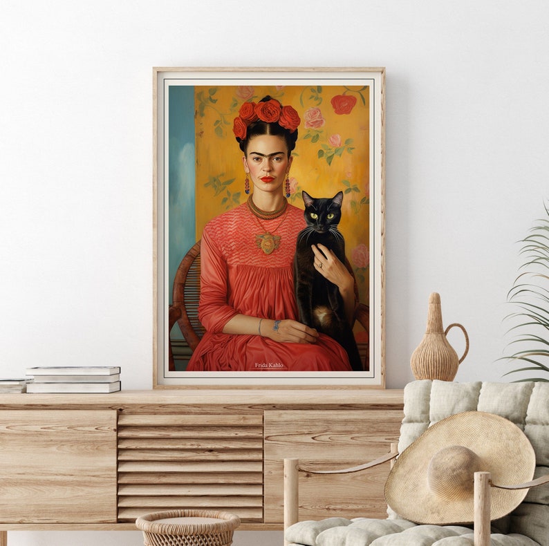 Frida Kahlo Portrait With Black Cat, Frida Khalo, Frida Kahlos Print ...