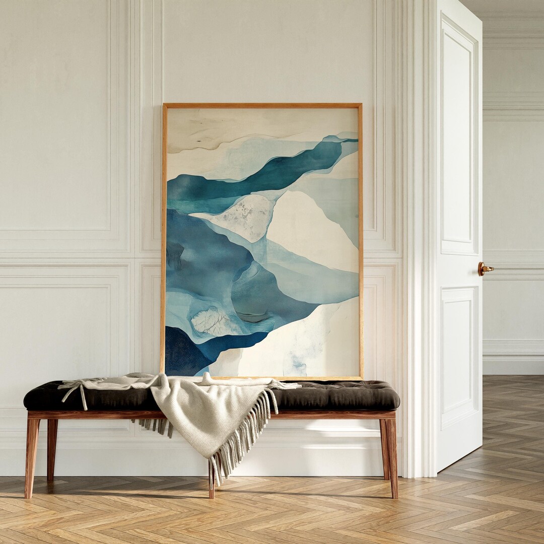 Blue Abstract Bathroom Wall Art, Mid Century Modern Wall Art, Japandi ...