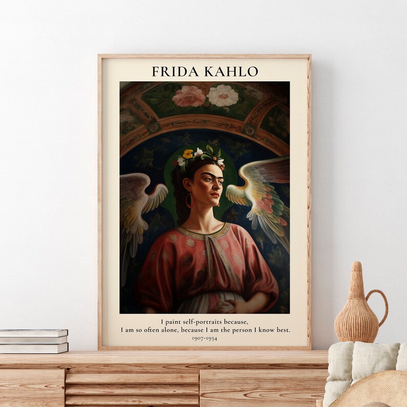 Frida Kahlo Self-portrait Quote Print, Angelic Mexican Feminist Wall ...