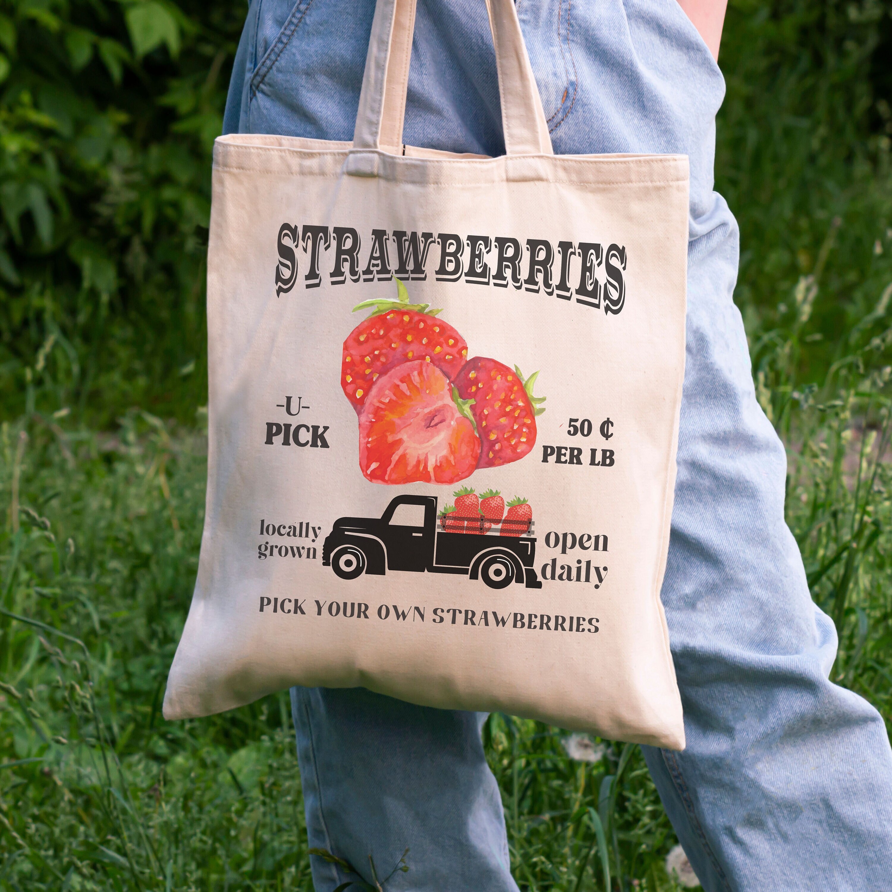 Strawberry Tote Bag Strawberry Print Canvas Bag Eco Friendly Tote Bag