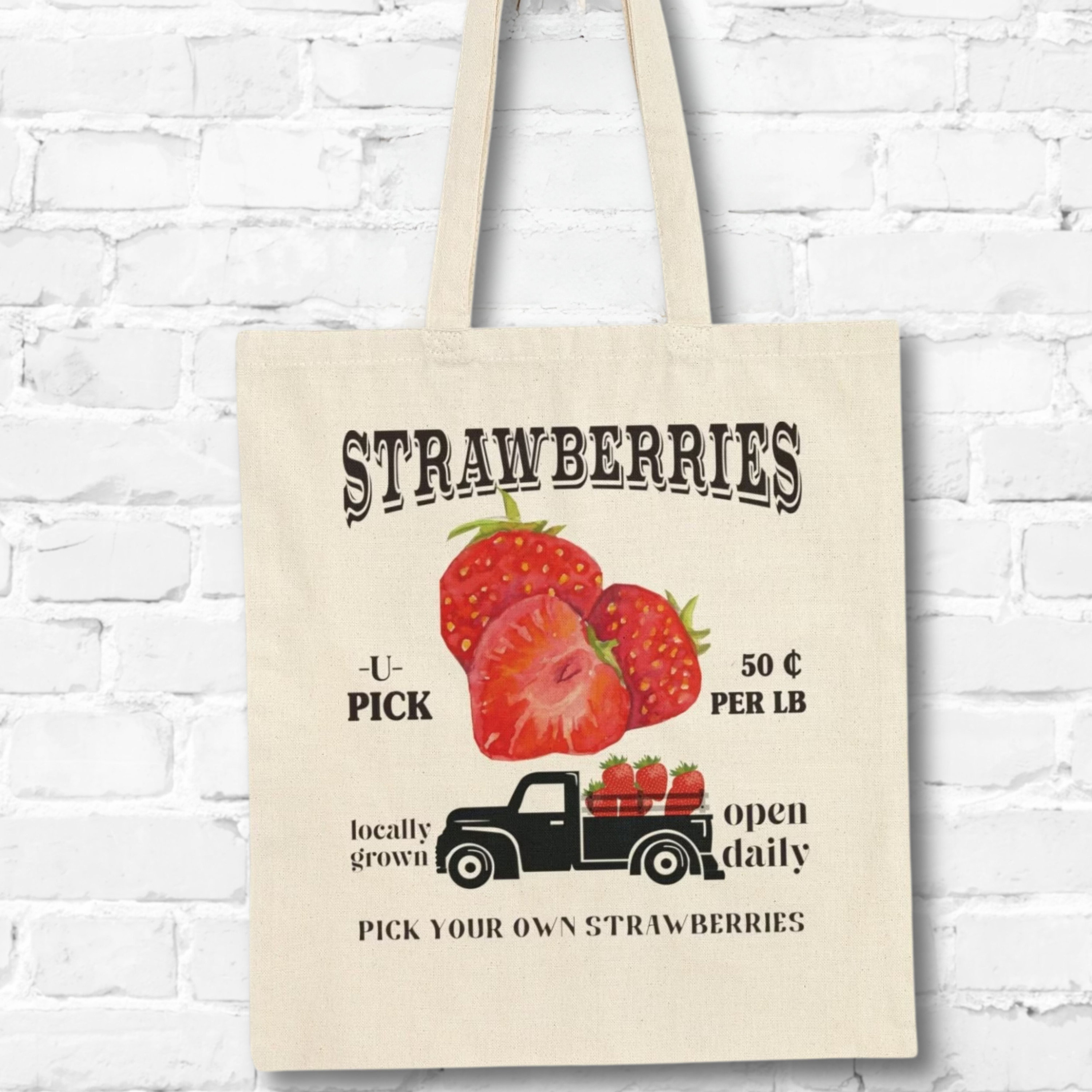 Strawberry Tote Bag Strawberry Print Canvas Bag Eco Friendly Tote Bag