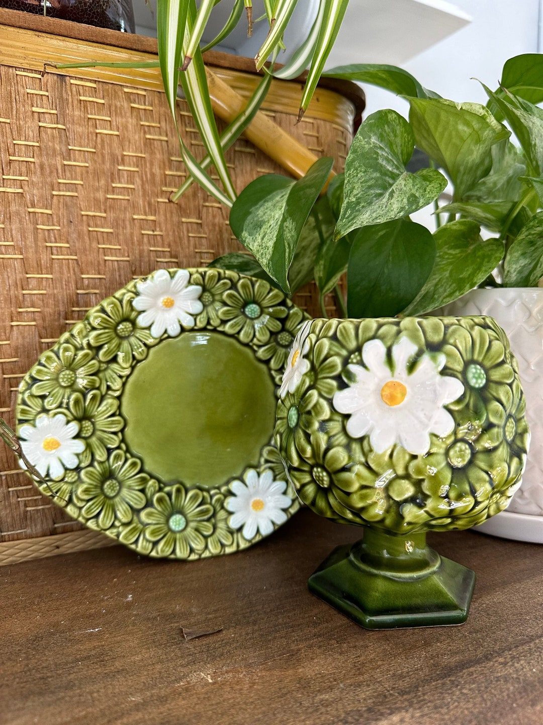 Vintage Relpo Pedestal Planter With Matching Daisy Saucer - Etsy