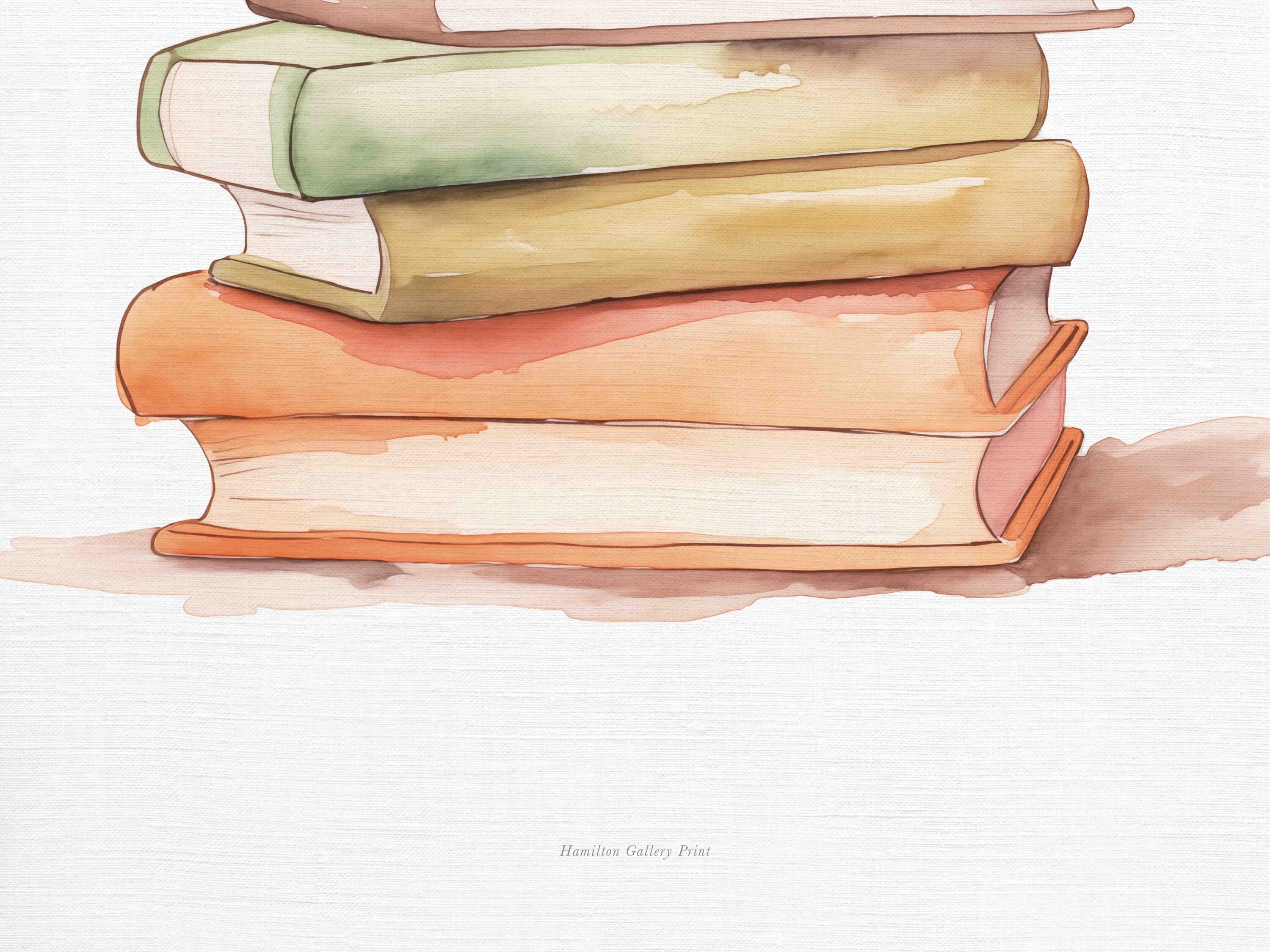 Vintage Pastel Books, PRINTABLE Art, Watercolor Book Stack Digital ...