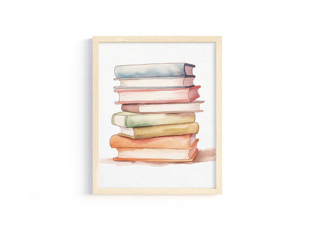 Vintage Pastel Books, PRINTABLE Art, Watercolor Book Stack Digital ...