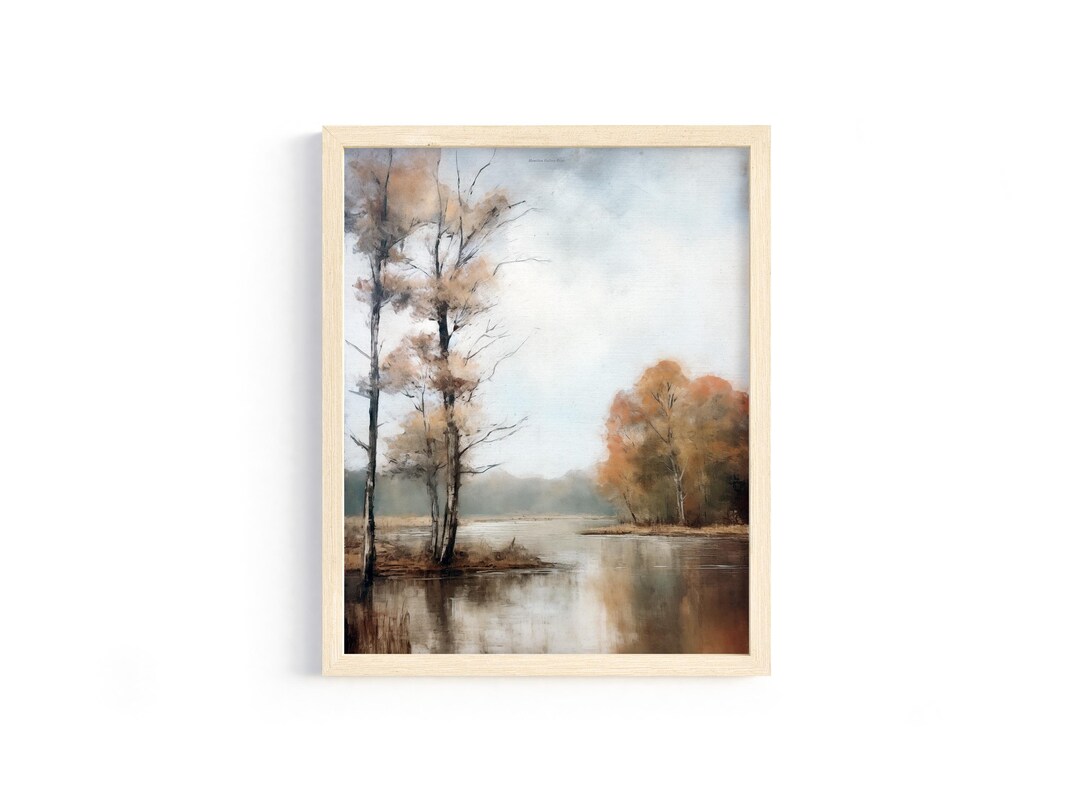 Autumn Lake Landscape Print: Rustic Cottagecore Wall Art (digital ...