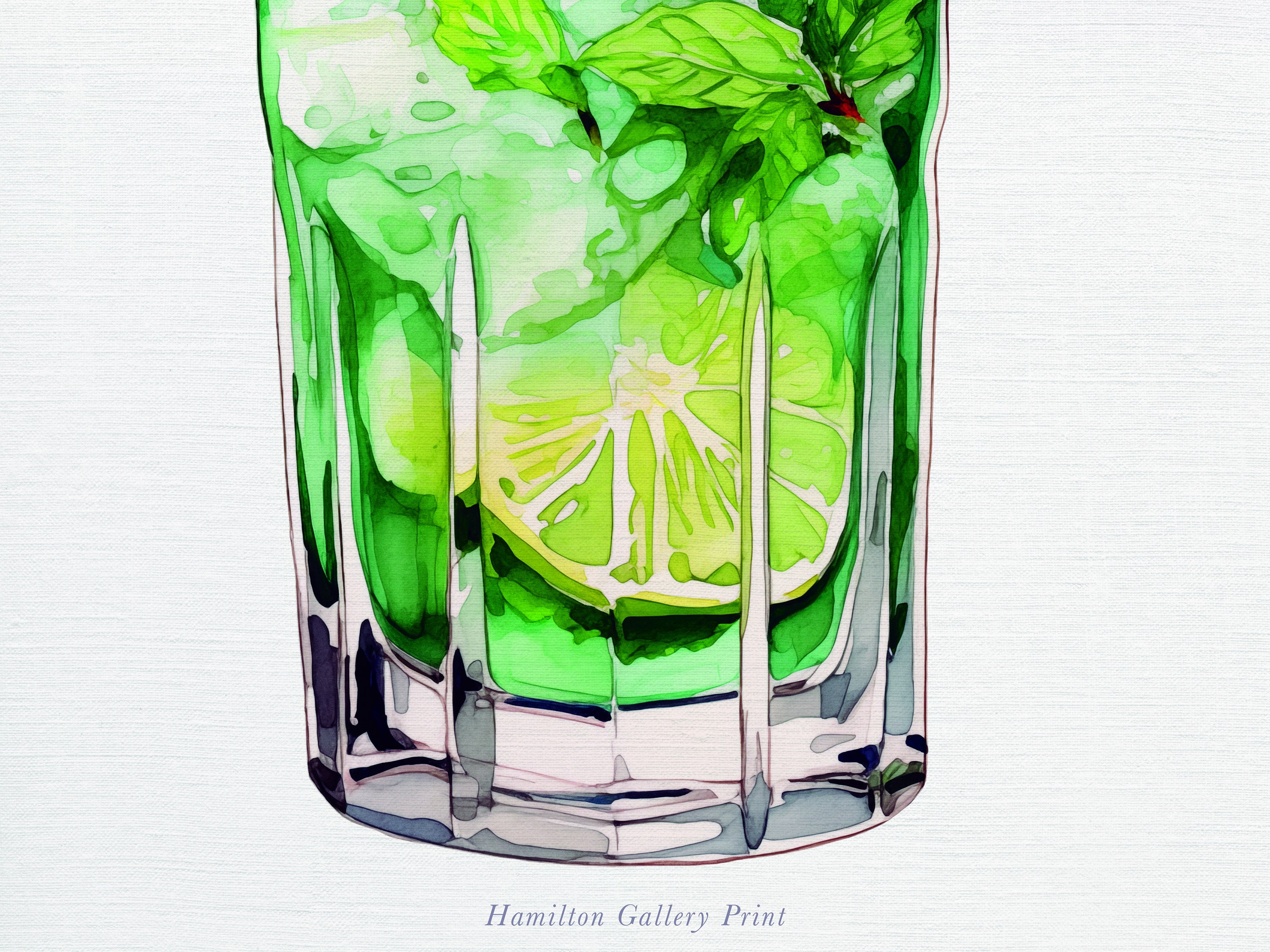 Watercolor Mojito Cocktail PRINTABLE Art, Botanical Bar Decor, Kitchen ...