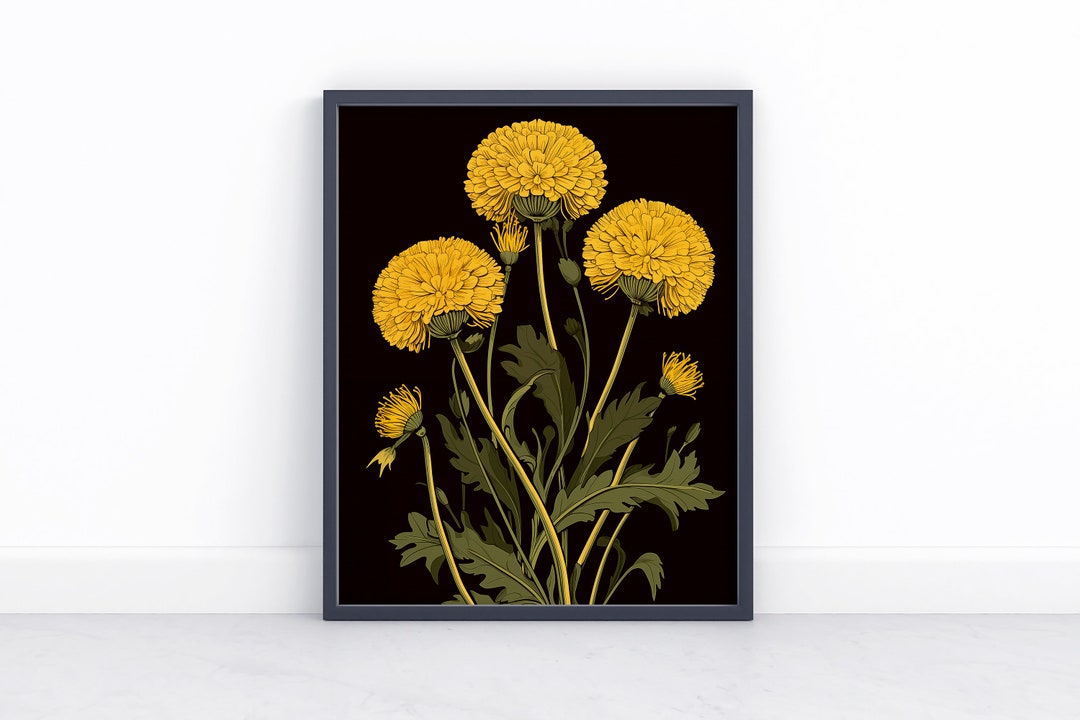 Yellow Floral Botanical PRINTABLE Art, Digital Print, Vintage Cottage ...