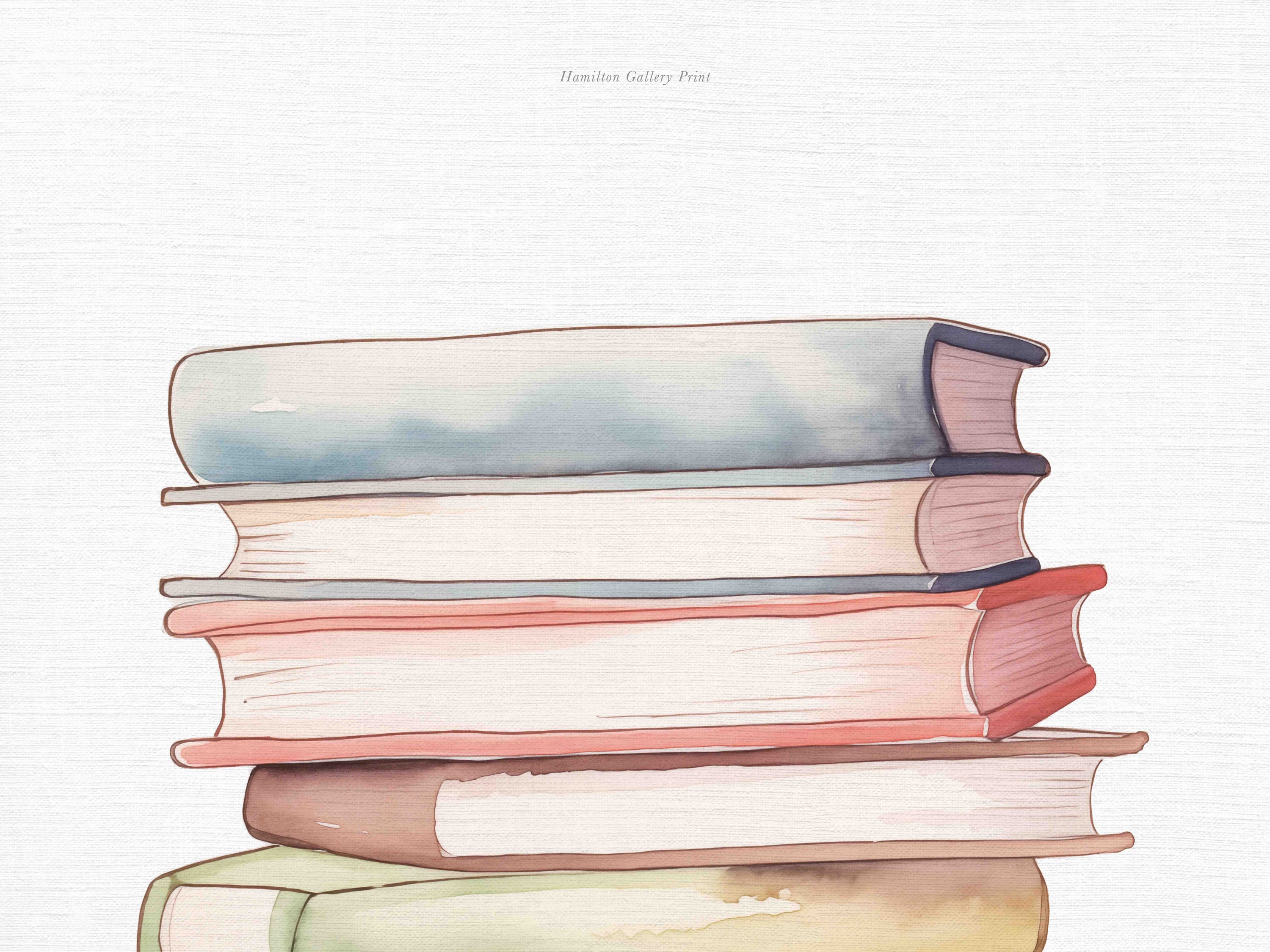 Vintage Pastel Books, PRINTABLE Art, Watercolor Book Stack Digital ...