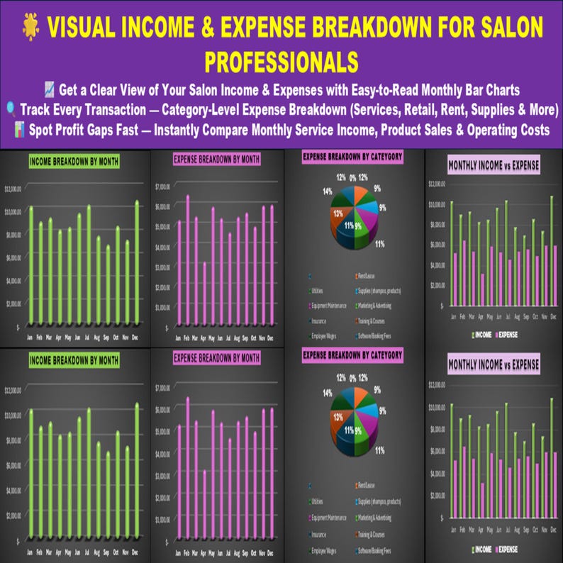 Salon Bookkeeping Spreadsheet: Income & Expense Tracker (digital ...