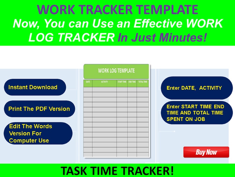 Work Tracker Log Template Tracker Printable Time Task Work Task Tracker ...