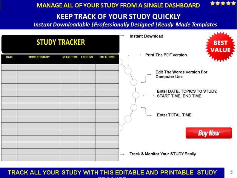 Study Time Tracker Log Template Study Time Tracker Study Hours Tracker ...