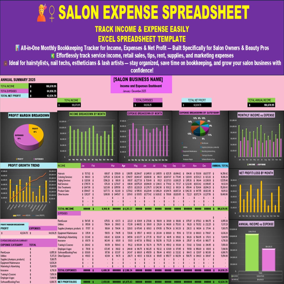 Salon Expense Spreadsheet – Track Income & Expenses Easily | Perfect ...