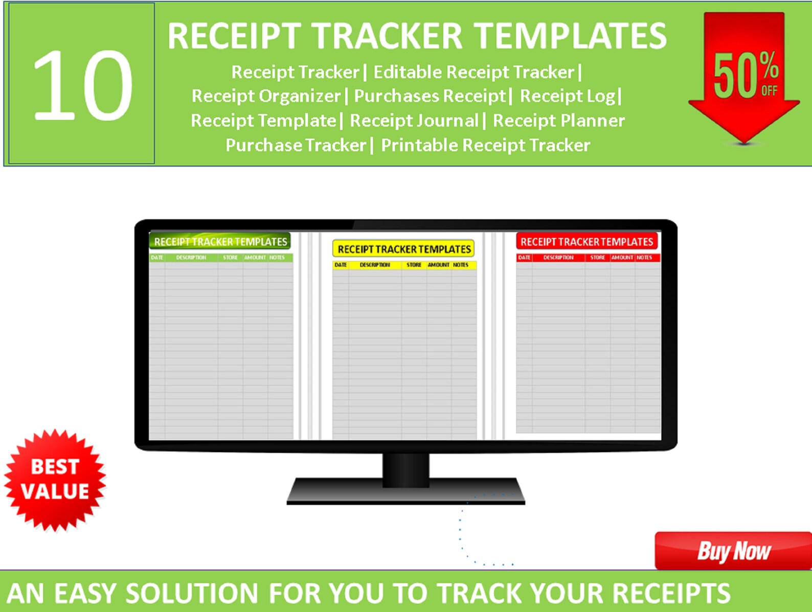 Receipt Tracker Templates Receipt Log Receipt Organizer Purchases ...