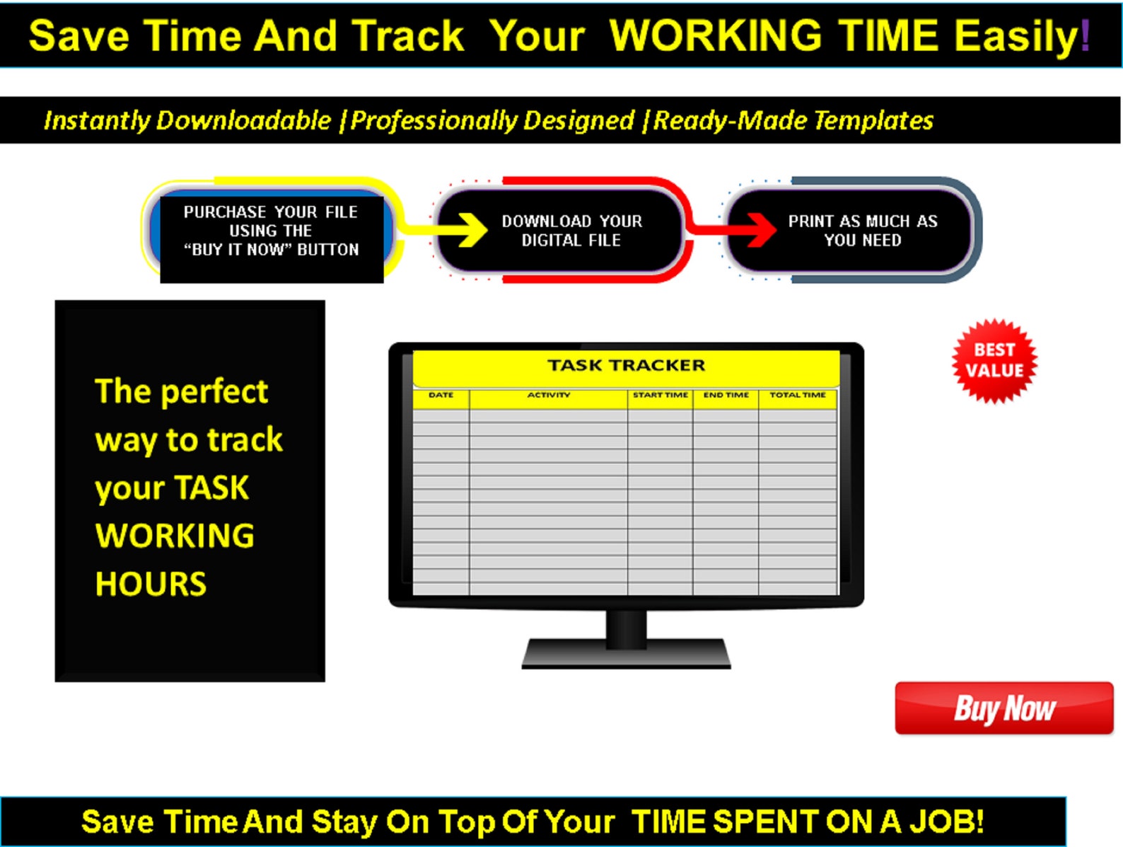 Task Tracker Work Template Tracker Printable Time Task Work Task ...