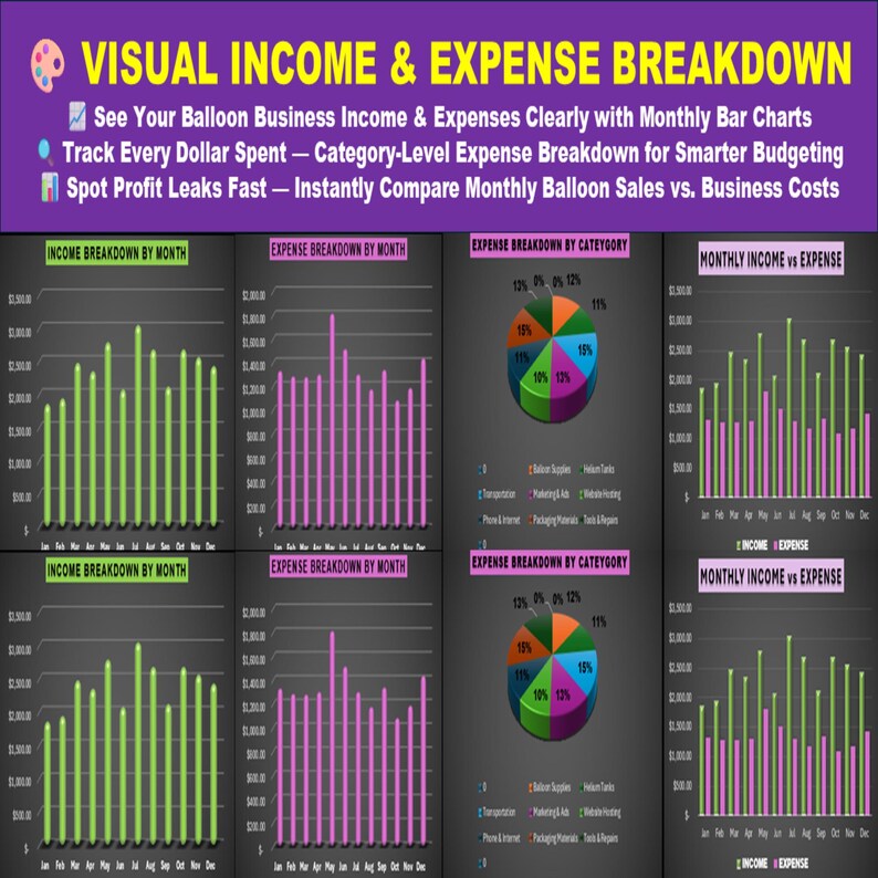 Balloon Business Income Expense Tracker: Automated Excel Spreadsheet - Etsy