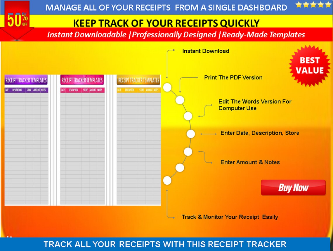 Receipt Tracker Templates Receipt Log Receipt Organizer Purchases ...