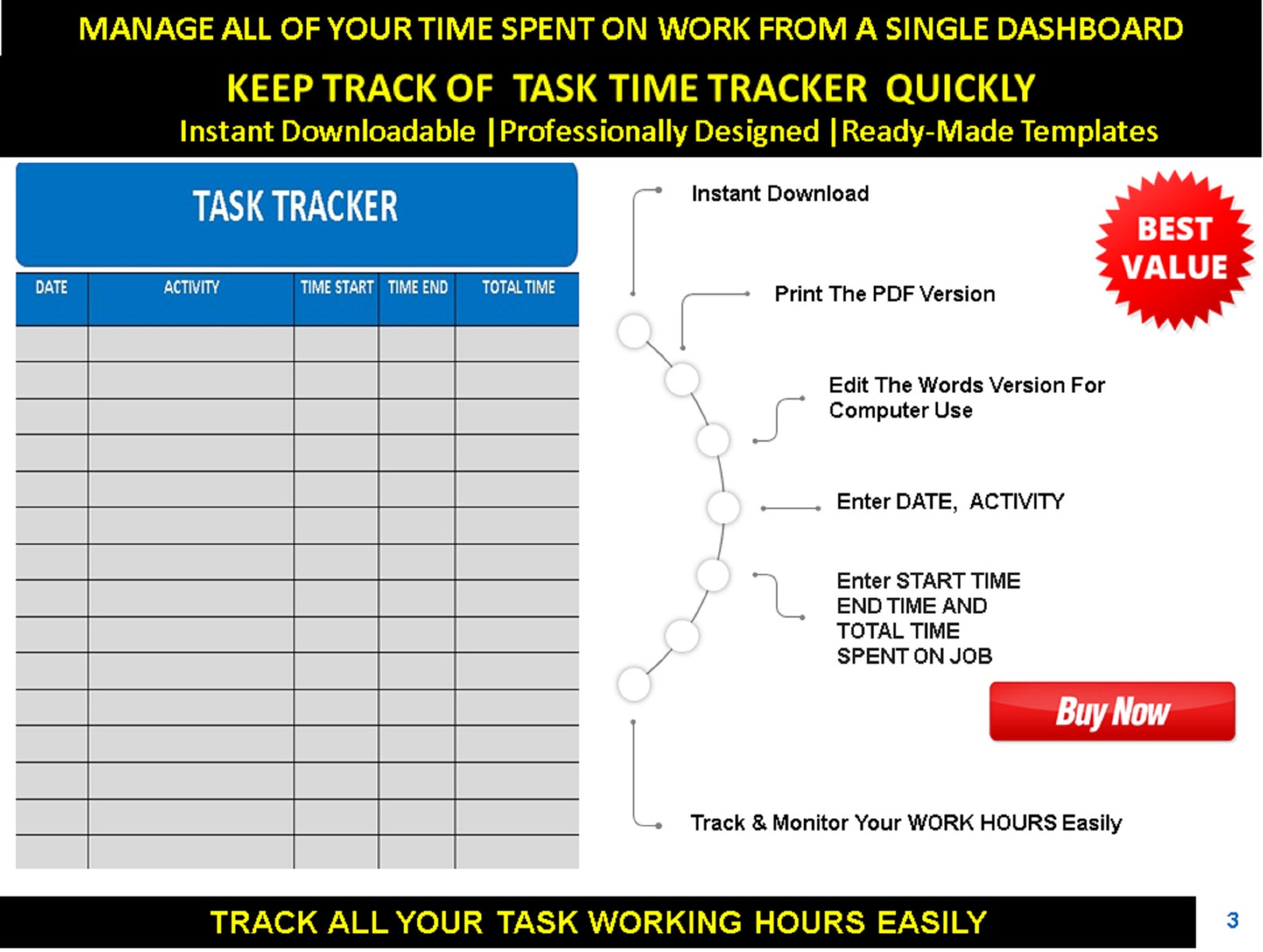 Task Tracker Work Template Tracker Printable Time Task Work Task ...