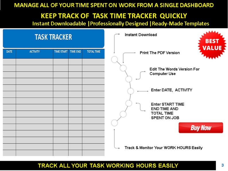 Task Tracker Work Template Tracker Printable Time Task Work Task ...