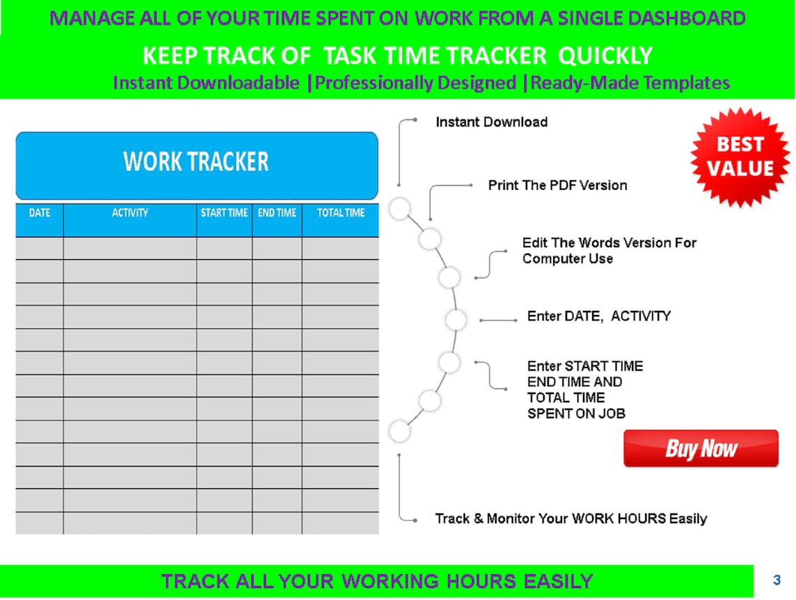Work Tracker Log Template Tracker Printable Time Task Work Task Tracker ...