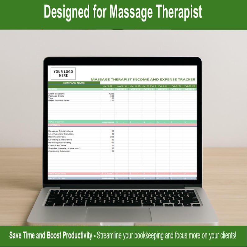 Massage Therapist Income & Expense Tracker Spreadsheet - Etsy