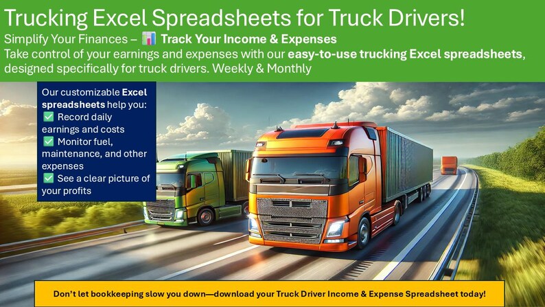Trucking Income & Expense Excel Spreadsheet for Truck Driver - Etsy