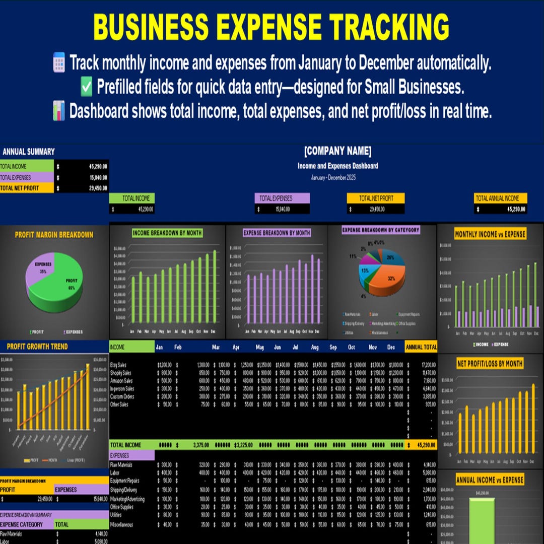 Business Income & Expense Excel Tracker - Etsy