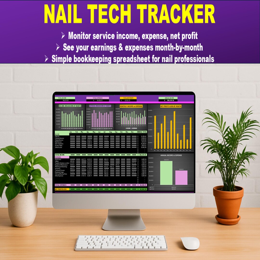 Nail Tech Income & Expense Tracker: Salon Bookkeeping Spreadsheet - Etsy