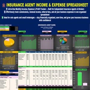 Insurance Income Expense Tracker – Excel Spreadsheet for Agents ...