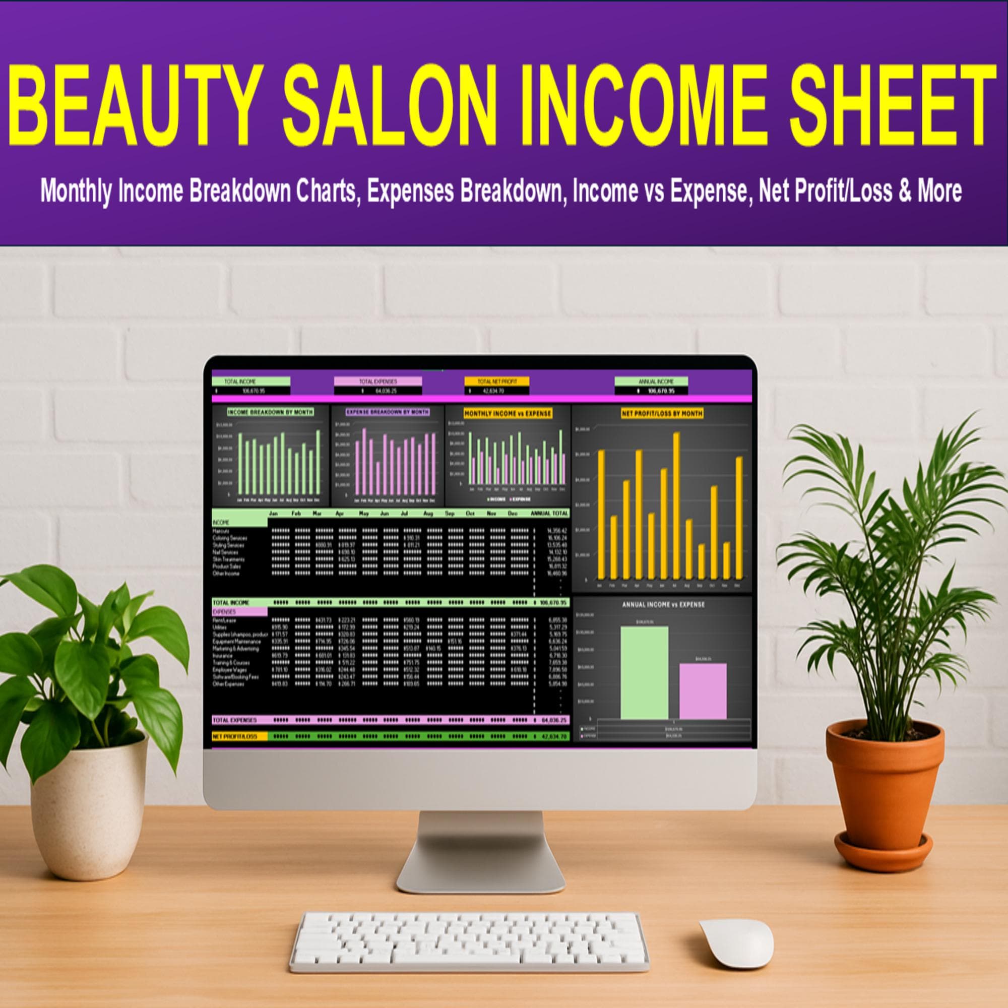 Salon Bookkeeping Spreadsheet – Track Monthly Income, Expenses, Net ...