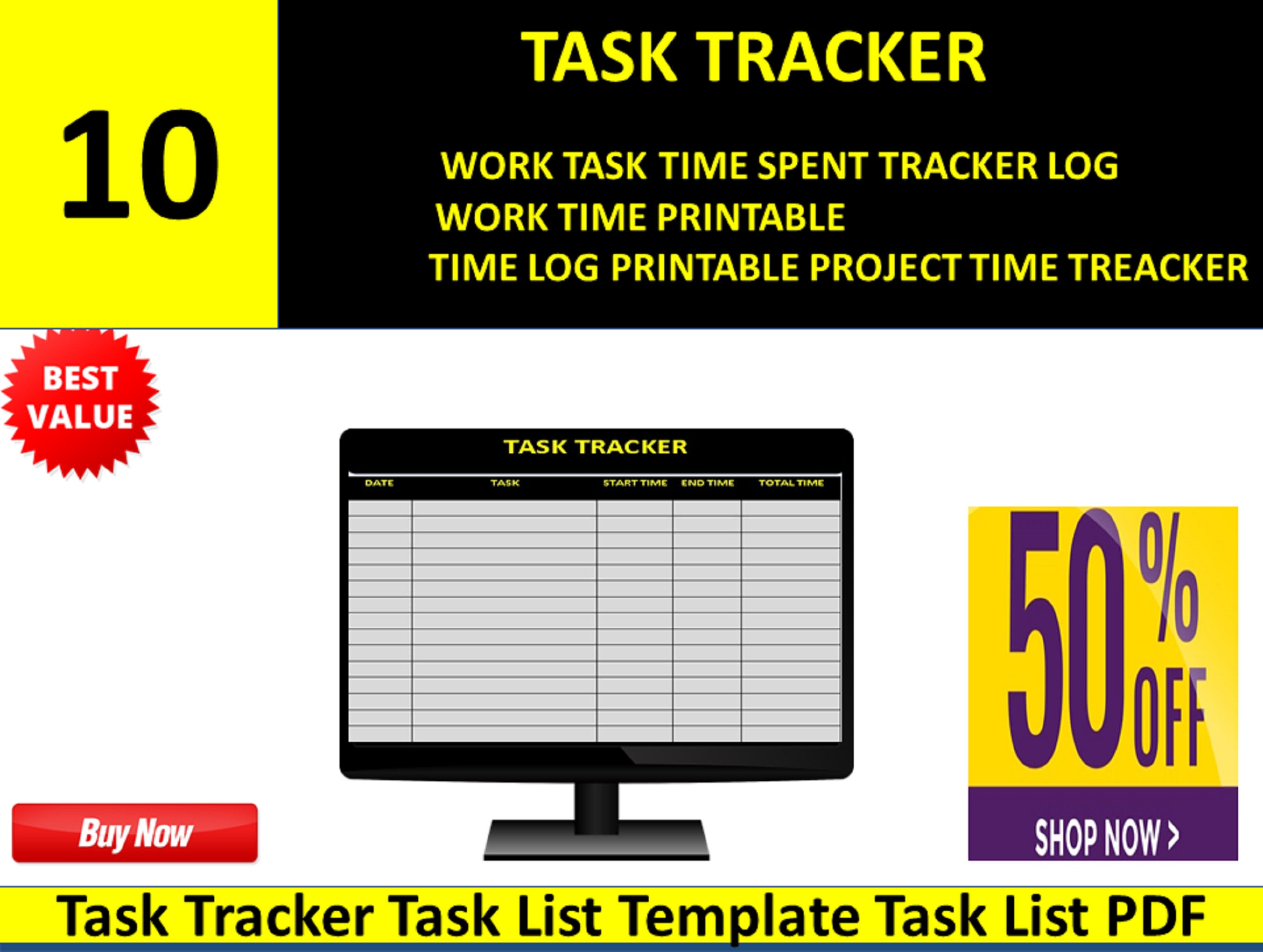 Task Tracker Work Template Tracker Printable Time Task Work Task ...