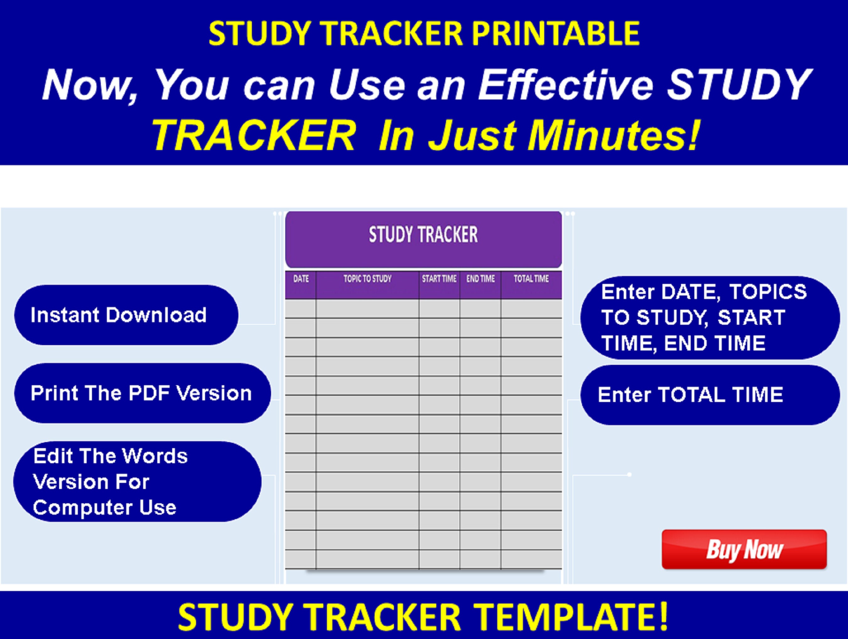 Study Time Tracker Log Template Study Time Tracker Study Hours Tracker ...
