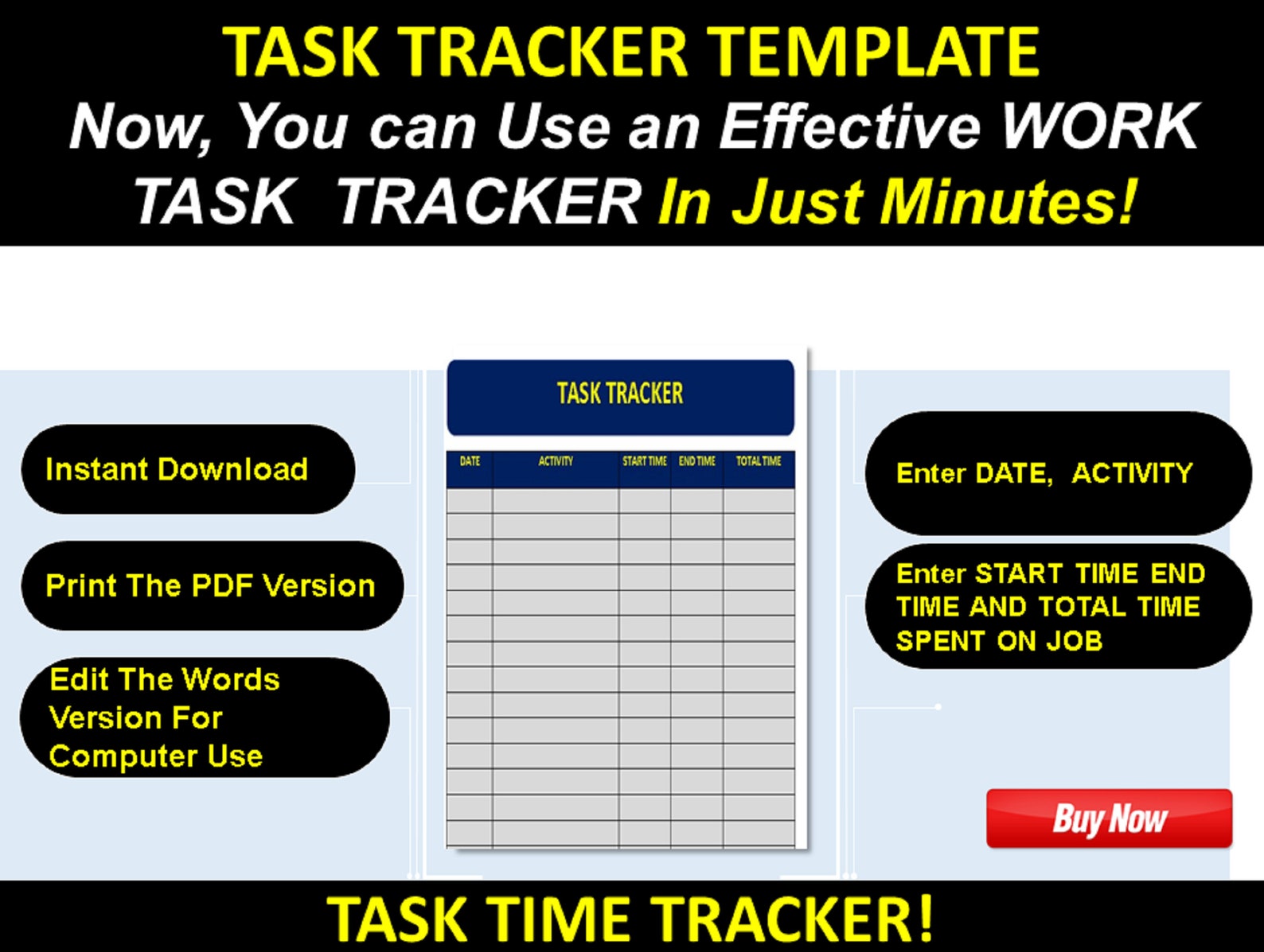 Task Tracker Work Template Tracker Printable Time Task Work Task ...