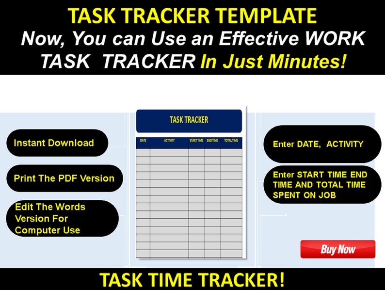 Task Tracker Work Template Tracker Printable Time Task Work Task ...