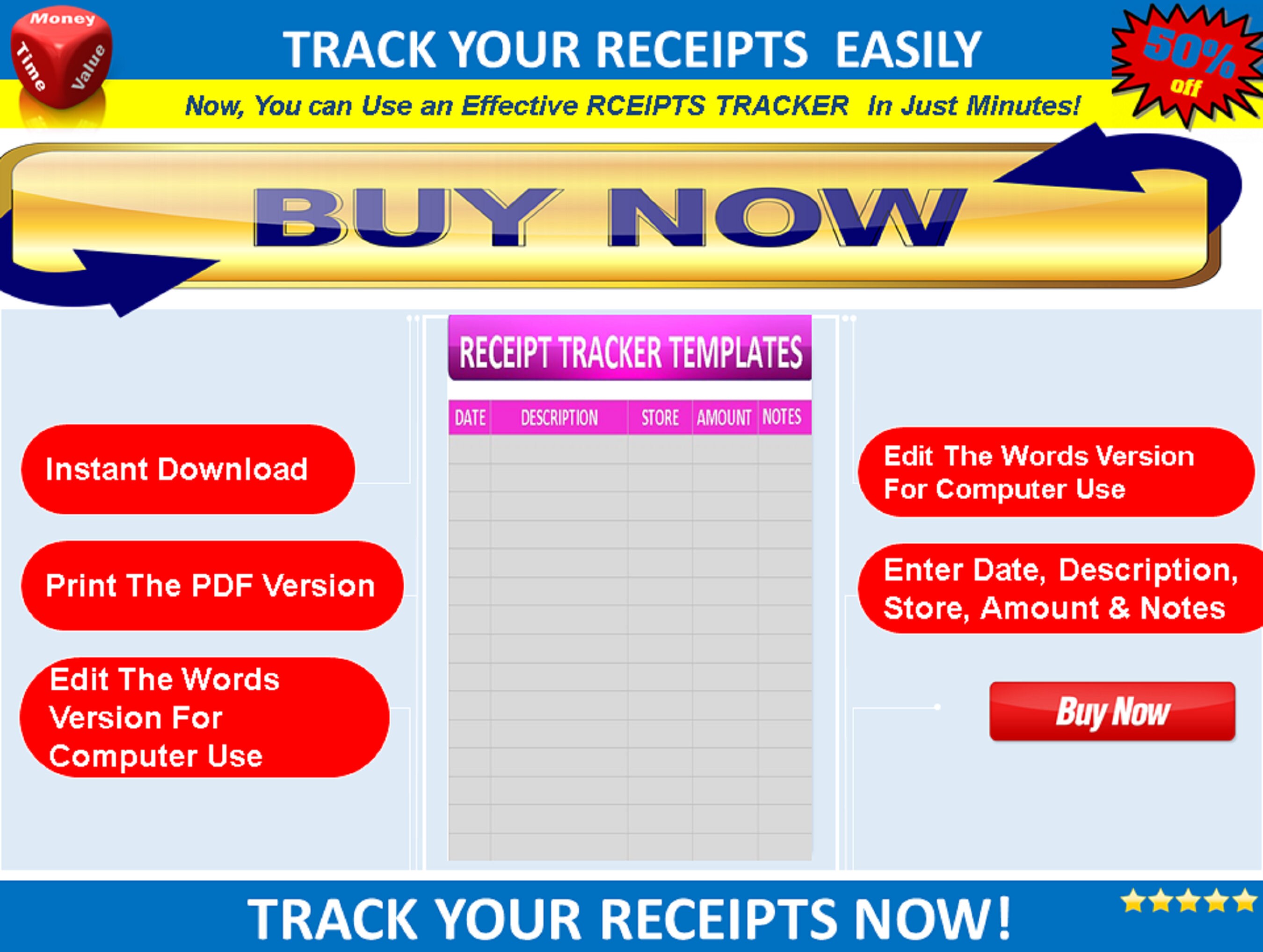 Receipt Tracker Templates Printable Receipt Log Editable Receipt ...
