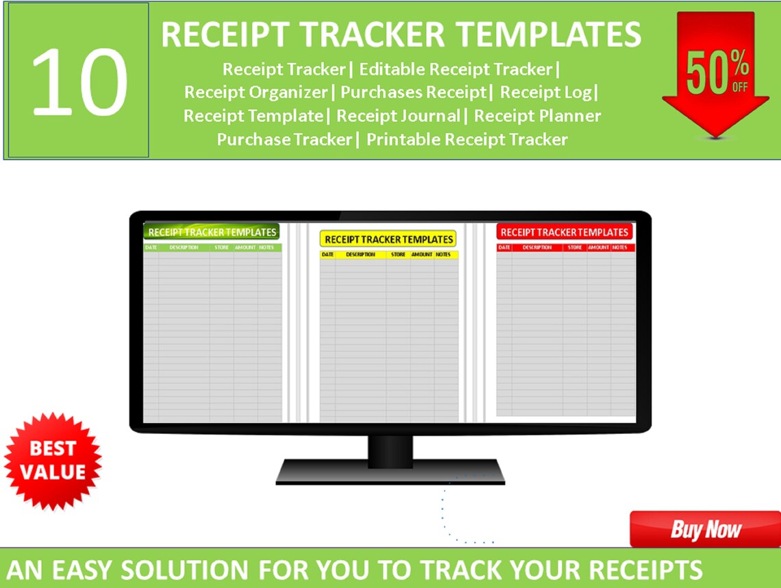 Receipt Tracker Templates Receipt Log Receipt Organizer Purchases ...