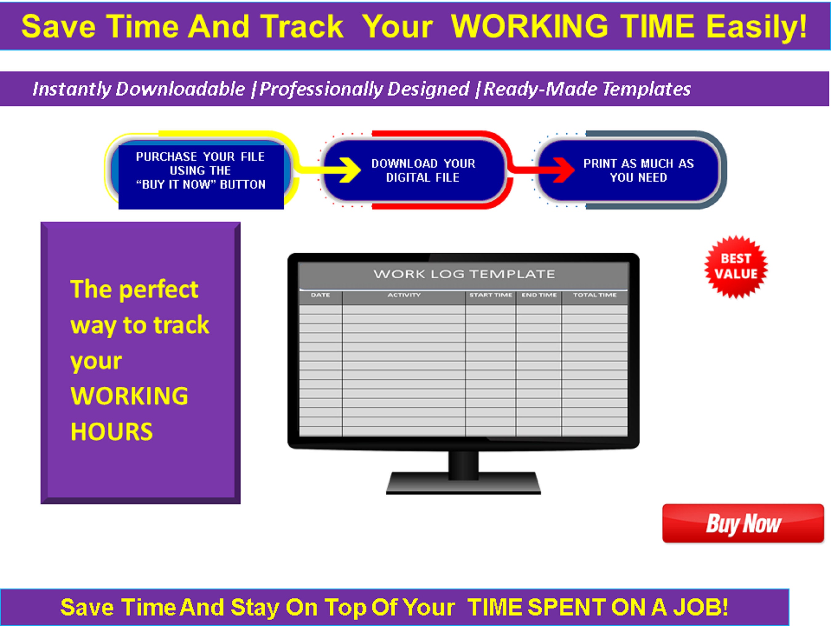 10 Work Log Template Tracker Printable Time Task Work Task Tracker Time ...