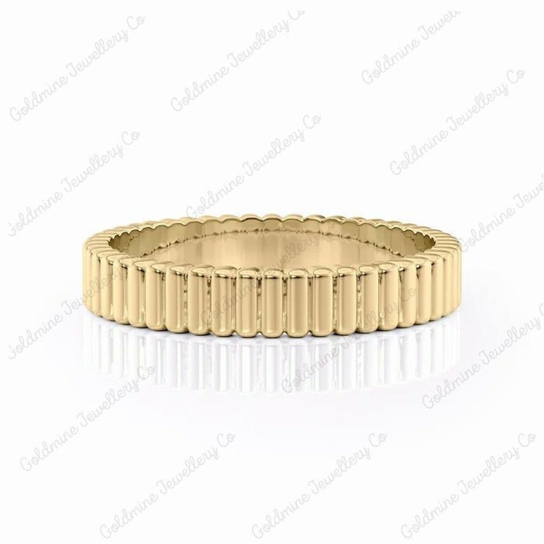 Solid Gold Wedding Band Fluted Design Modern Touch 10k 14k - Etsy