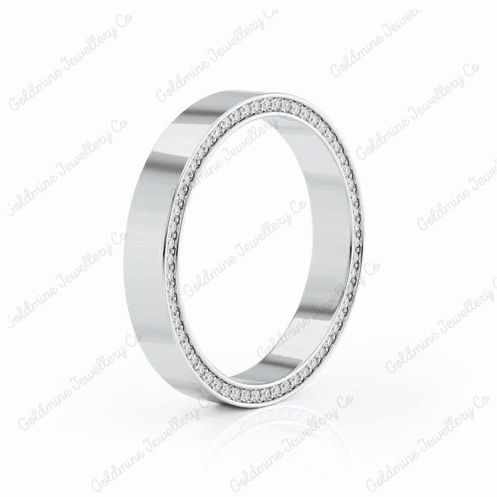 Hidden Side Pave Wedding Band Flat Top Marriage Band in 14k - Etsy