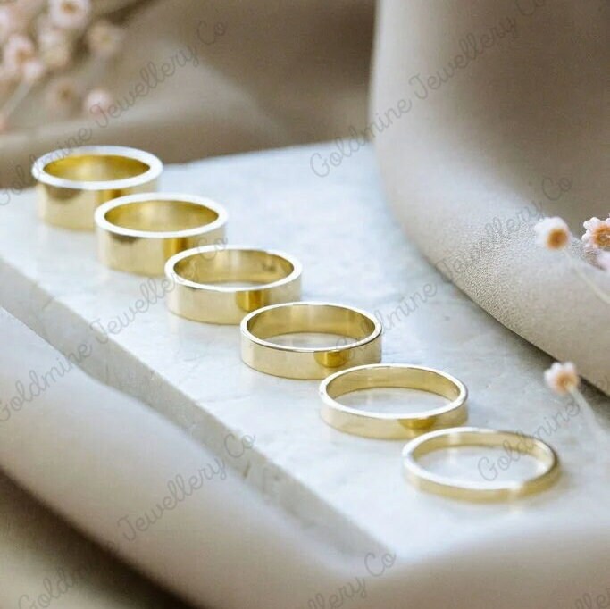 Matte Gold Wedding Band, Thin Flat Ring, Gold Tungsten Ring, Simple 2mm-4mm Man Woman Wedding ...