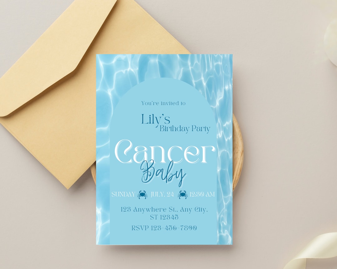Cancer Birthday Invitation, Cancer Baby Invite, Zodiac Birthday ...