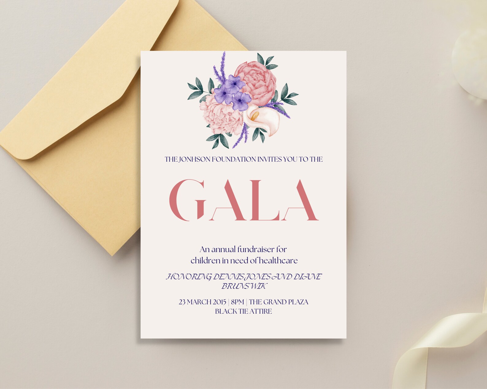 Pastel Floral Gala Invitation, Formal Corporate and Business Events ...