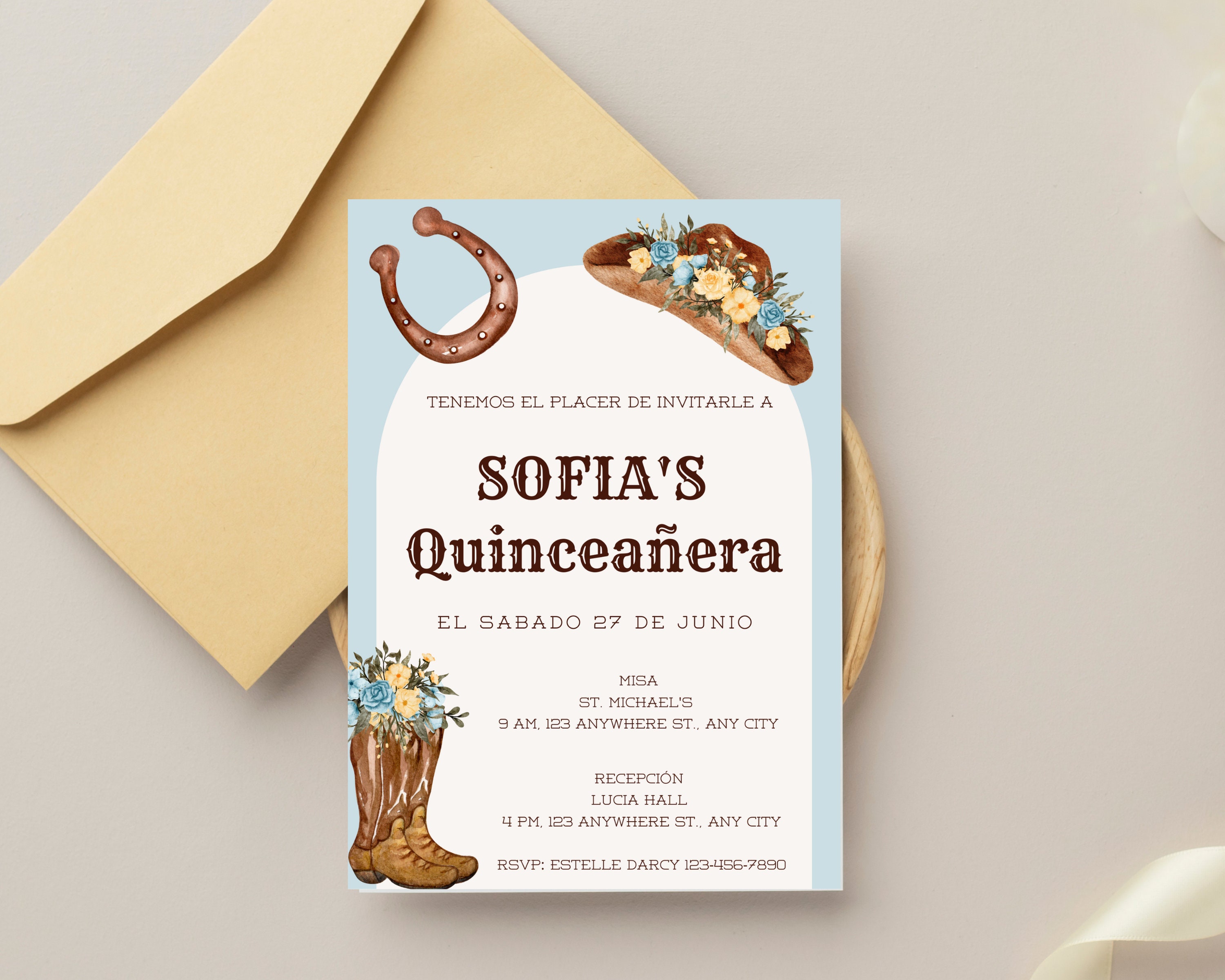 Vaquero Blue Quince Invitation, Ranchero Azul Quinceañera Invitaciones ...