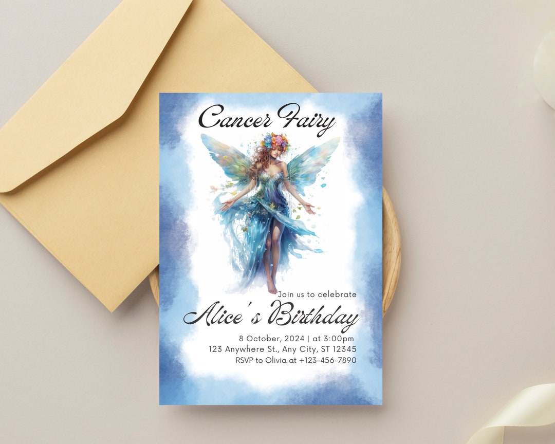 Cancer Fairy Birthday Invitation, Zodiac Birthday Invitations ...