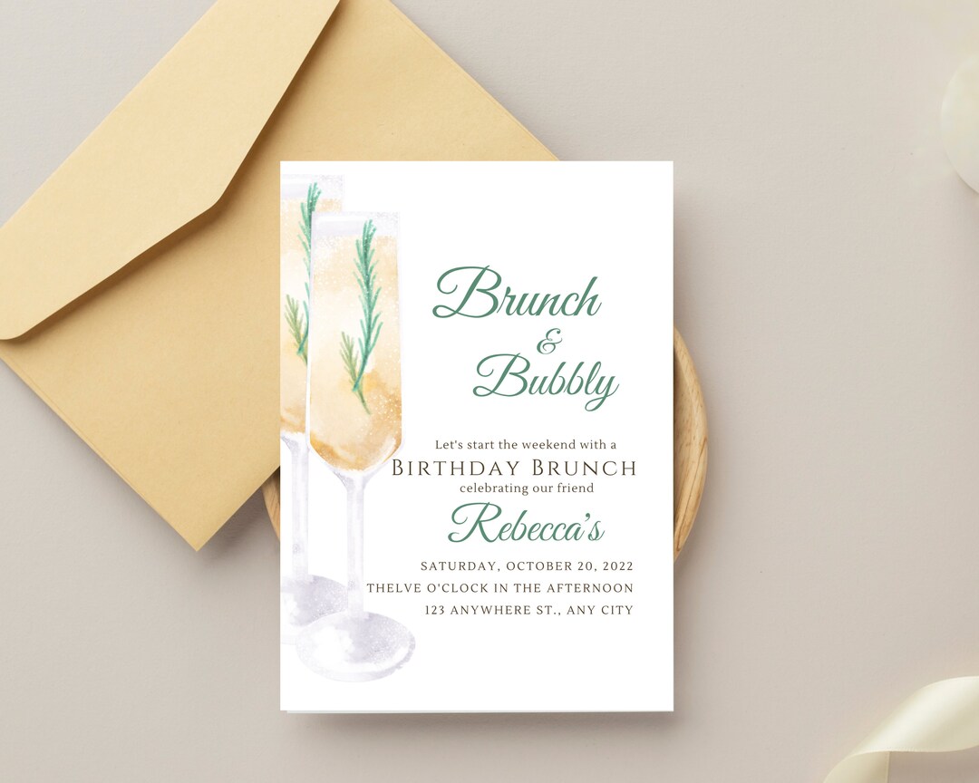 Champagne Brunch Birthday Invitation, Woman Birthday Invitations, Adult ...