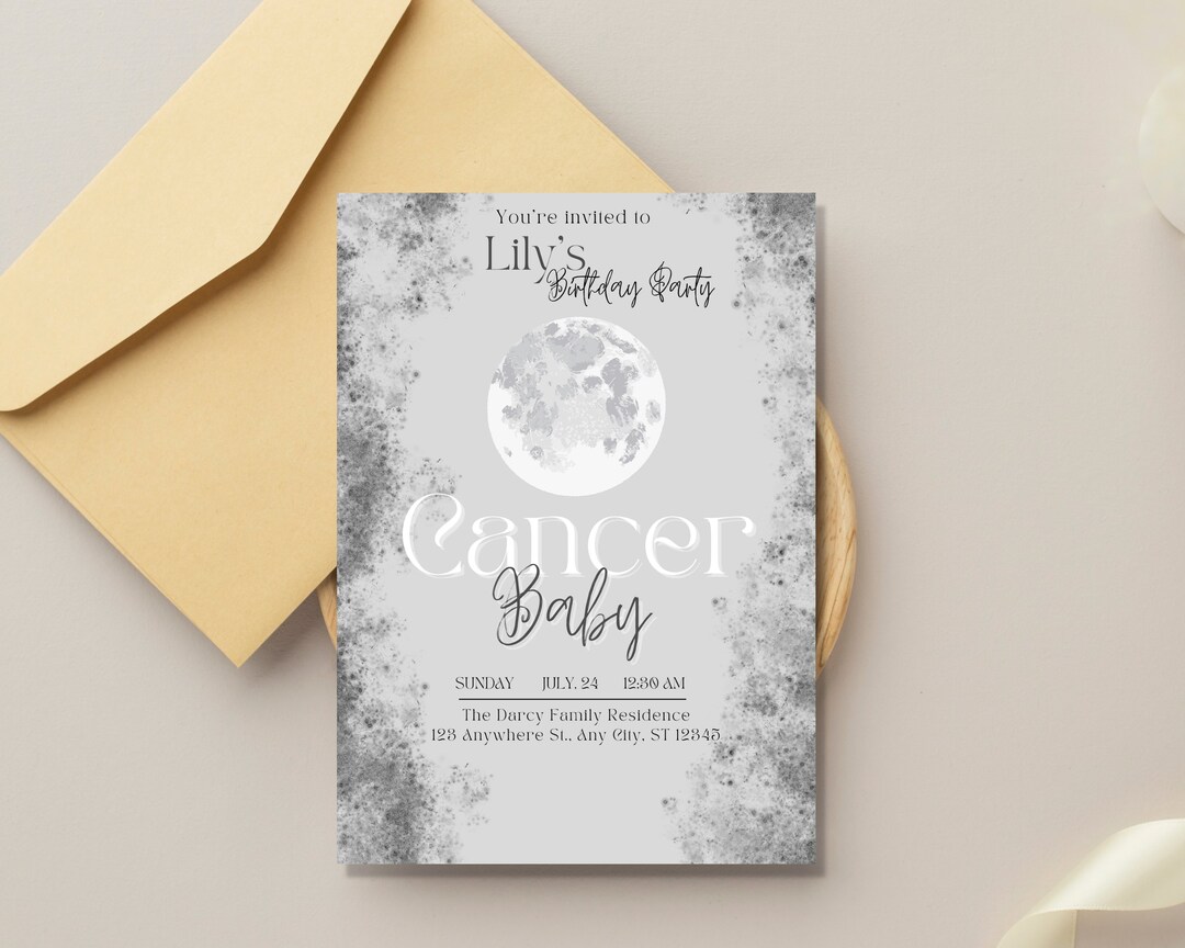 Cancer Birthday Invitation, Cancer Baby Invite, Zodiac Birthday ...