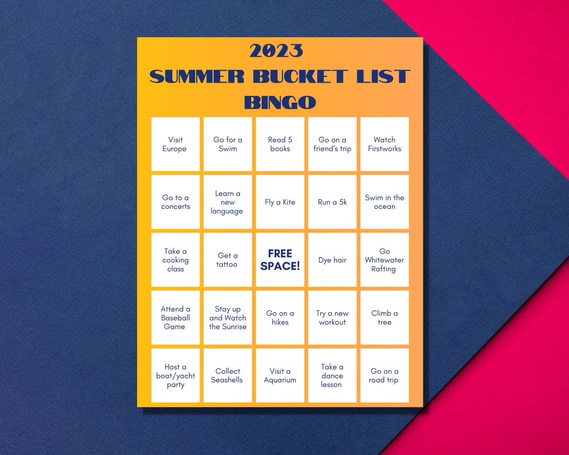 Summer Bucket List Bingo Card, Summer Activities Bingo, Bingo Card ...