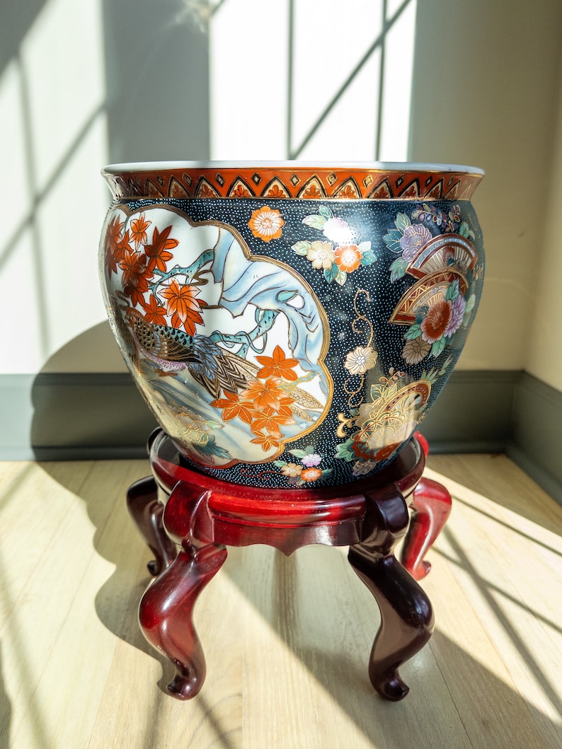 Chinese Koi Satsuma Large Planter With Stand. Hand Painted - Etsy