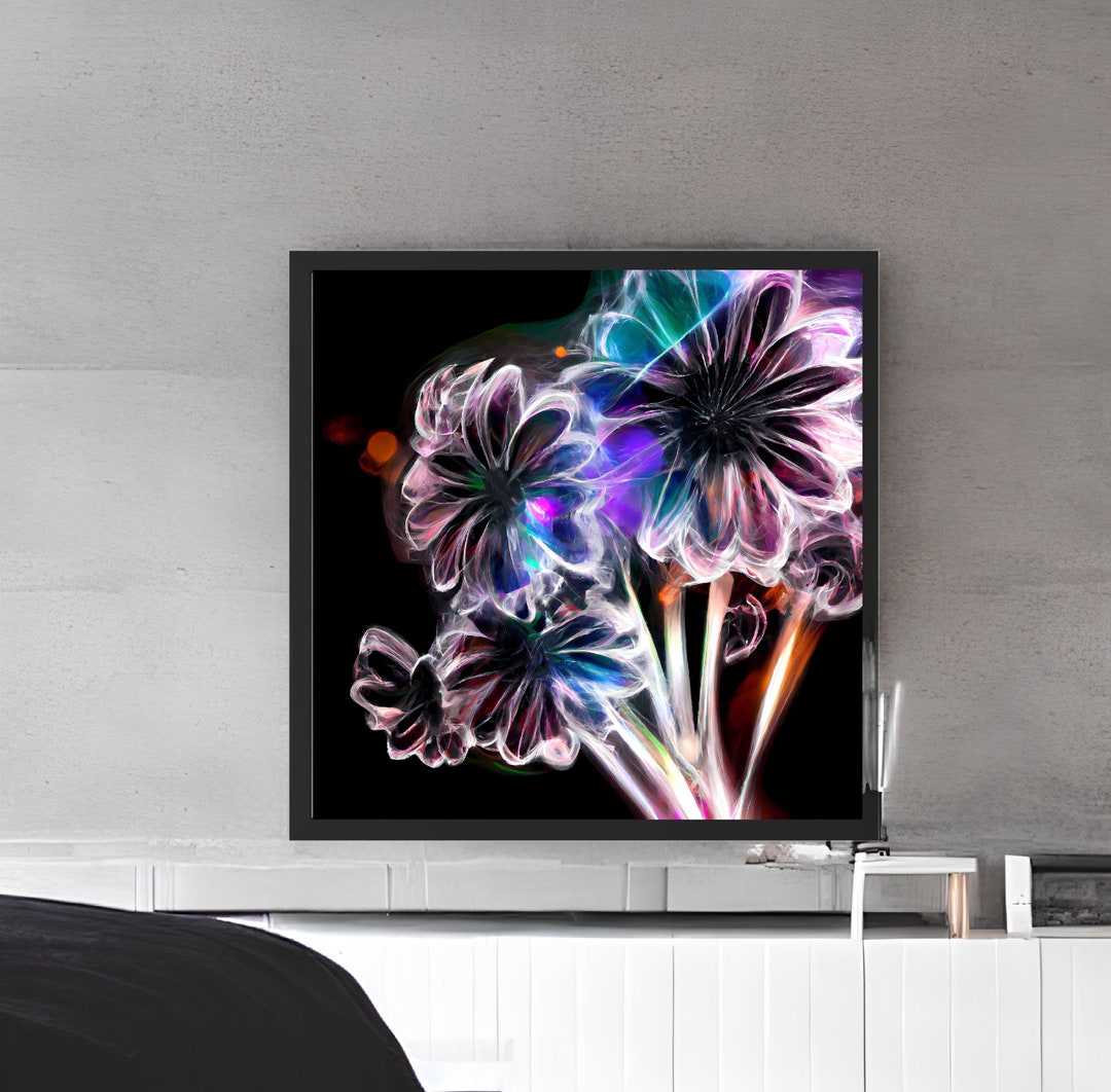 Futuristic Flower Bouquet AI Art, Premium Semi-glossy Paper Metal ...
